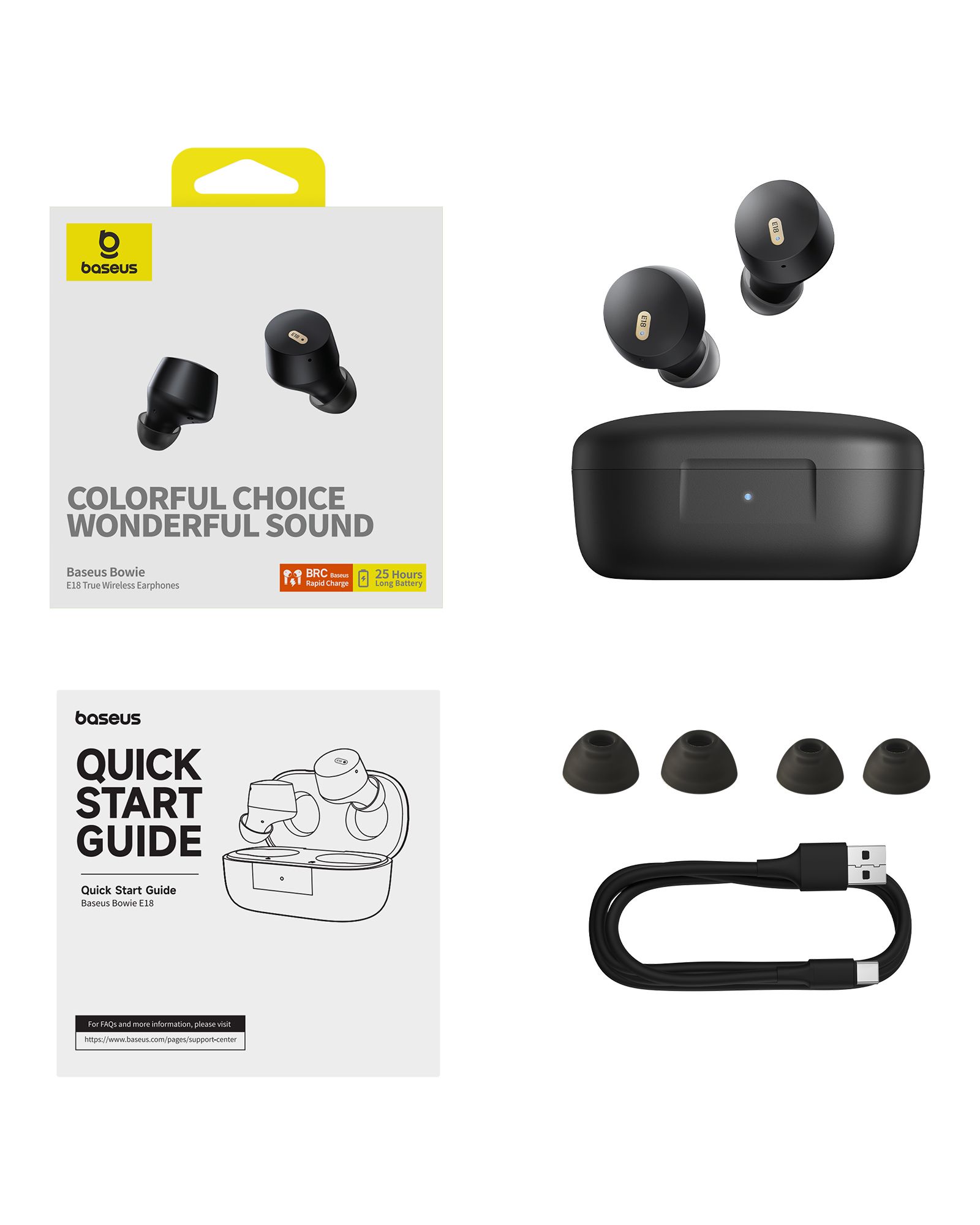 Baseus Bowie E18 True Wireless Earphones Cosmic Black בצבע שחור - וין ...